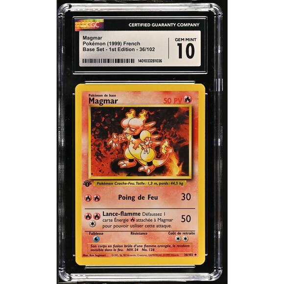 Pokemon | Other | Cgc Gem Mint Magmar 1st Edition 36102 French Base Set ...